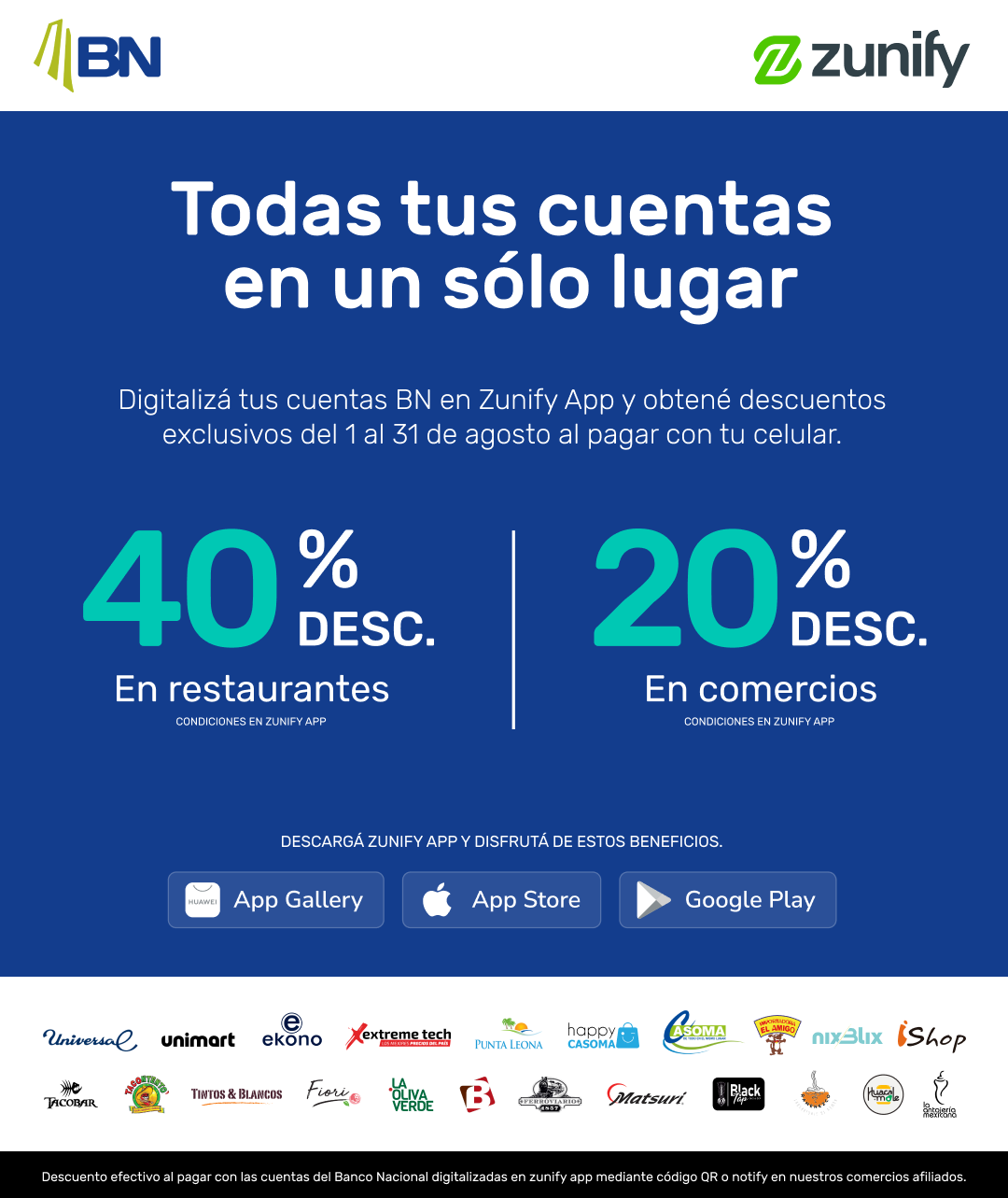 Descuentos exclusivos con el BN y Zunify